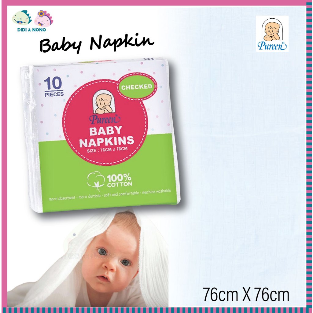 Pureen Baby Napkin Checked PLain White Colour (NC03) Kain Lampin Bayi ...
