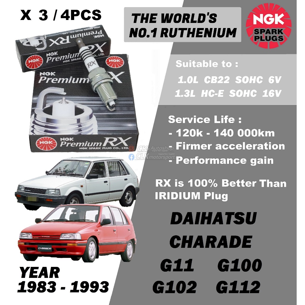 NGK Premium RX Spark Plug - Daihatsu Charade G11 G100 G102 G112 1.0L CB22 1.3L HC SOHC 8V 16V ...