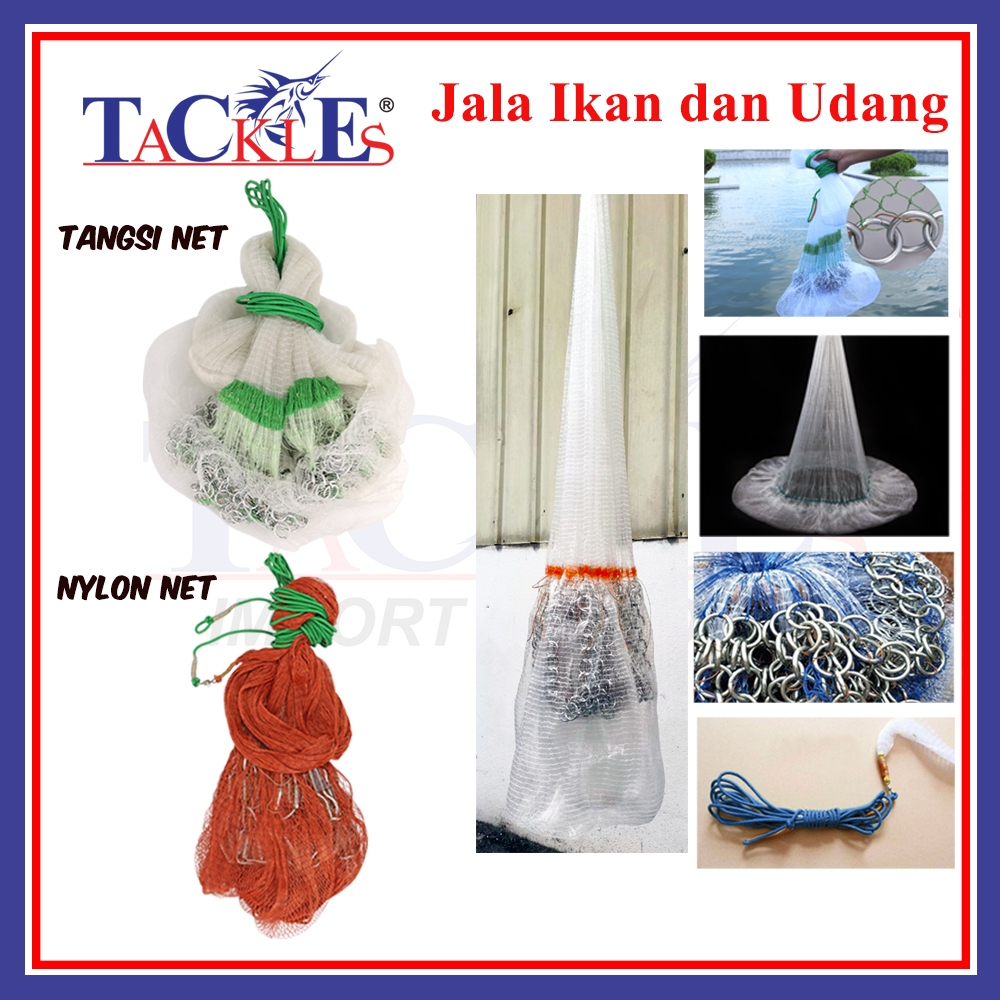 (7-12ft kaki)GL Tangsi Nylon Net Pak Jala Fishing Net Jala Ikan Udang ...