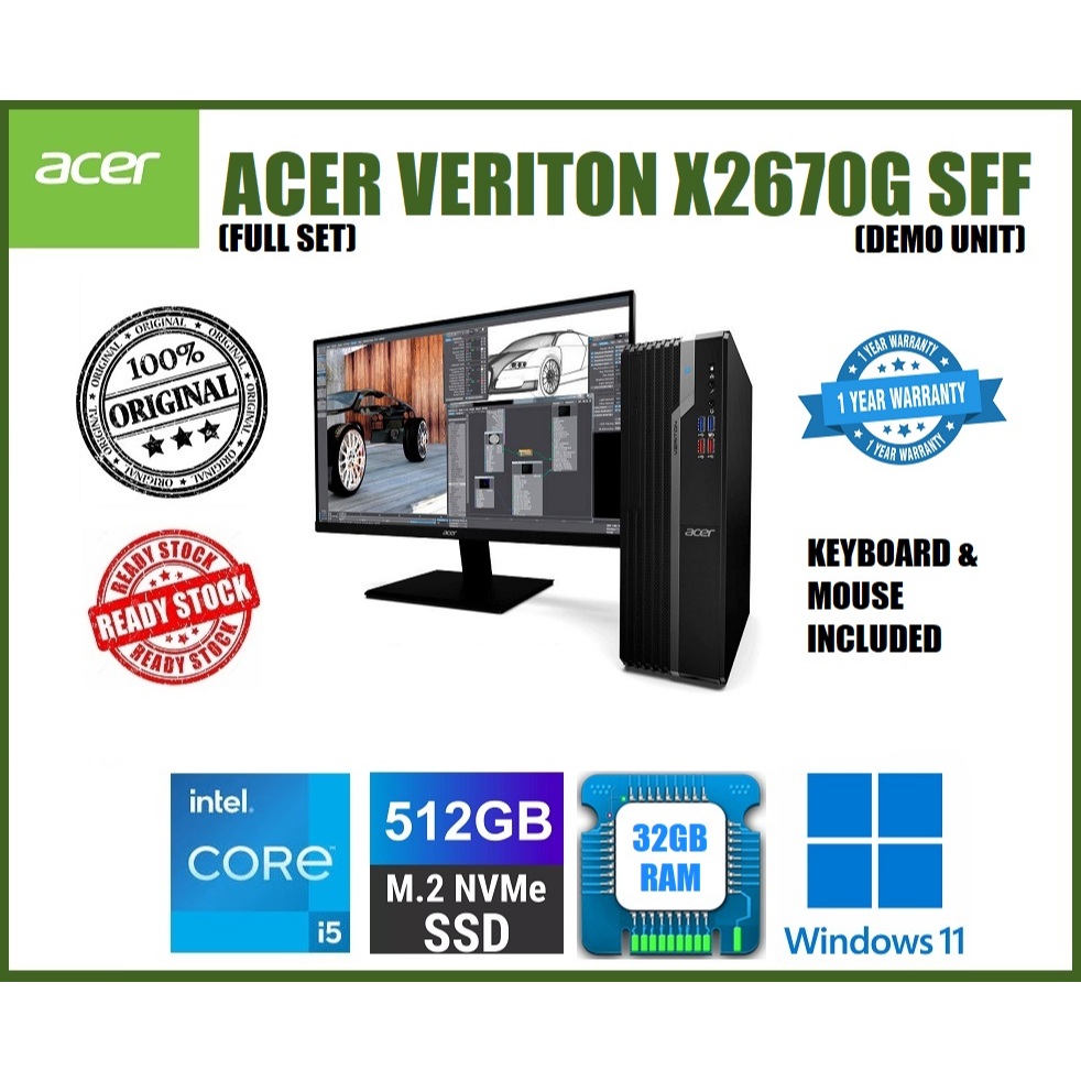 ACER VERITON X2670G SFF (DEMO UNITS) INTEL COREI5 10TH GEN WITH MONITOR ...