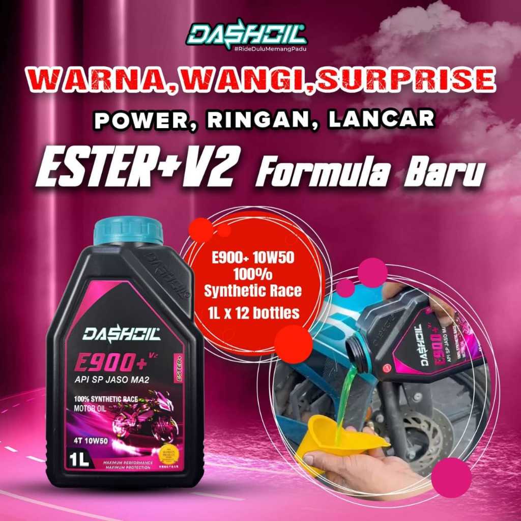 DASHOIL E900+ 10W50 1Liter ESTER+V2 Formula Baru 4T Minyak Hitam ...