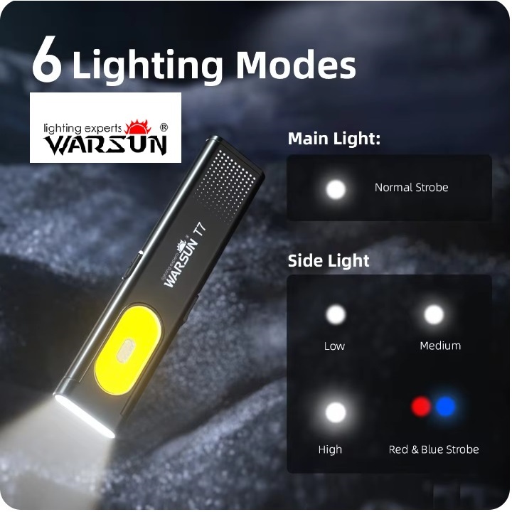 WARSUN T7 LED Pocket Flashlight 800Lm Portable Mini Flood Work Light ...