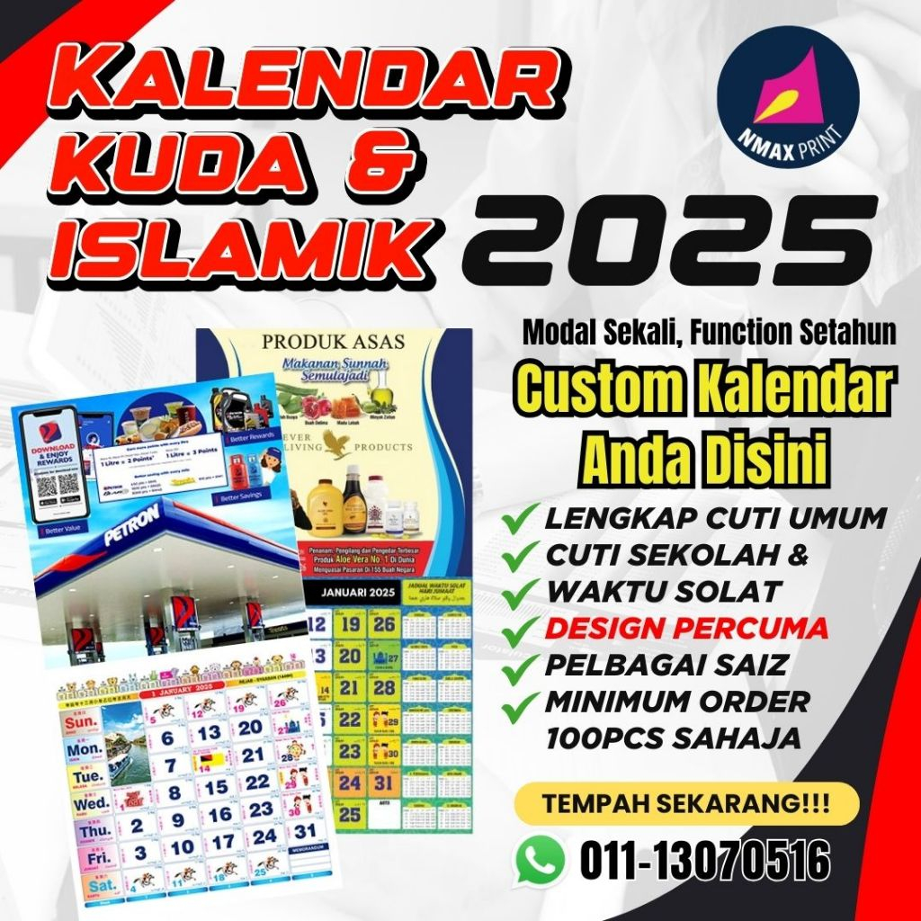 Kalendar Dinding Tahun Baru 2025 / Islamic and Horse Calendar / Saiz M, L & XL Wall Calendar ...