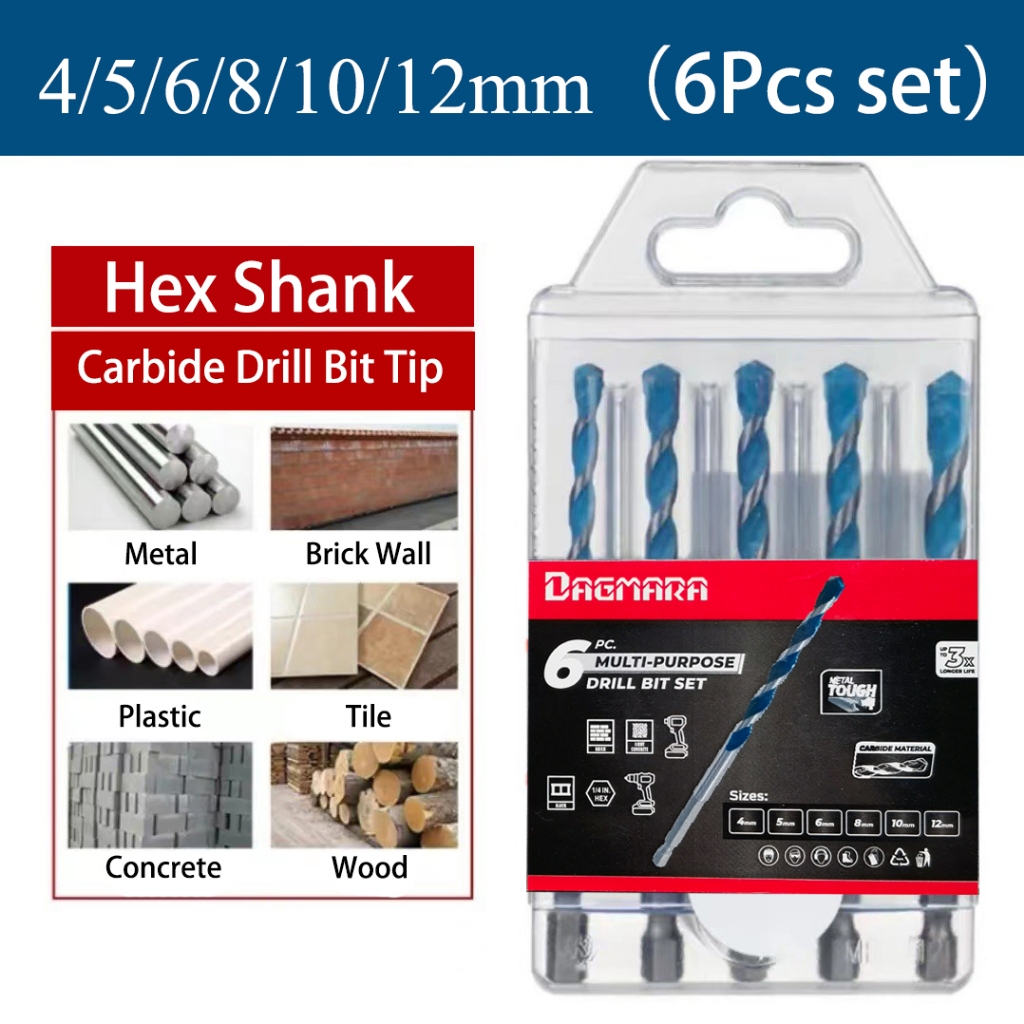 DAGMARRA 6Pcs Masonry Drill Bit Set Concrete Drill Bit Set, Hex Shank ...
