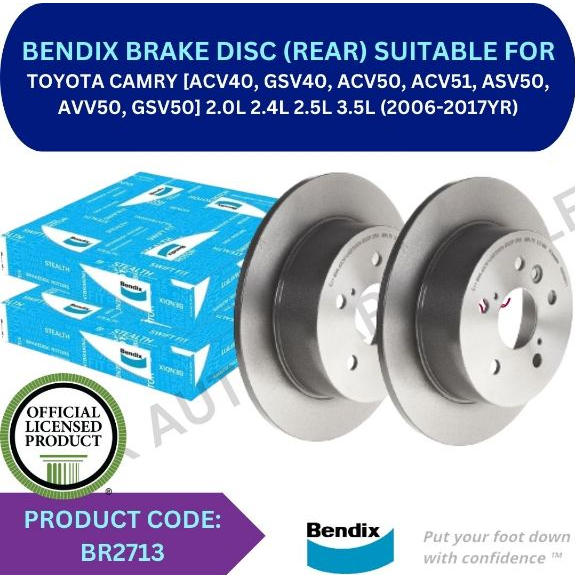 BENDIX GENUINE DISC BRAKE ROTOR (REAR) FOR TOYOTA CAMRY [ACV40, GSV40 ...