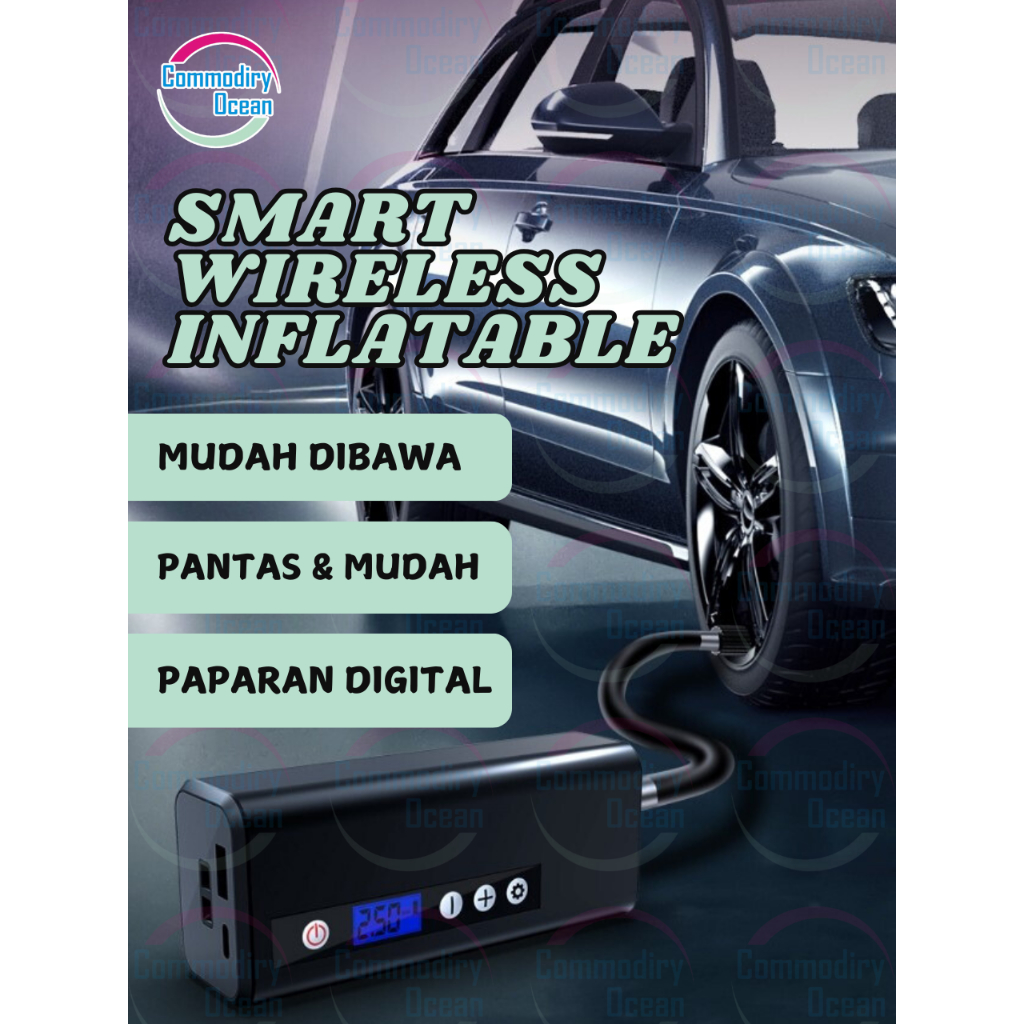 Pam Angin Tayar Kereta Basikal Bola Powerbank Serbaguna Smart Wireless ...