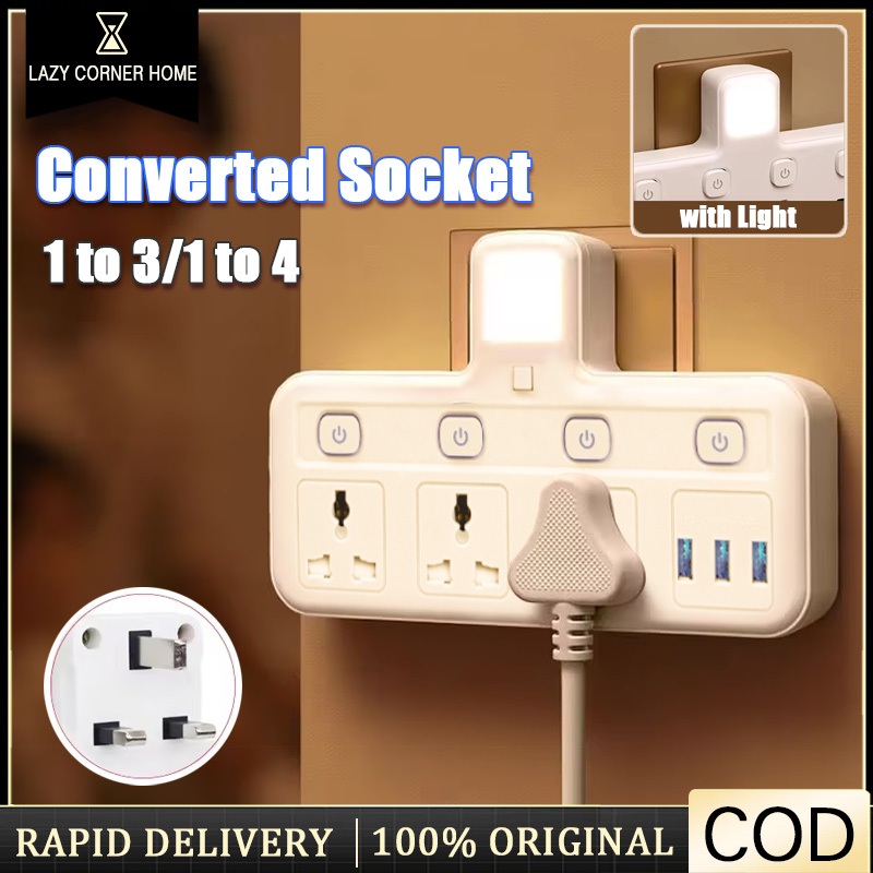 3Pin Adaport Adaptor Adapter Universal Multi Socket Outlet USB Port ...