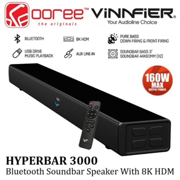 VINNFIER HYPERBAR 3000 WIRELESS BLUETOOTH SOUNDBAR SPEAKER 160W WITH 8K ...