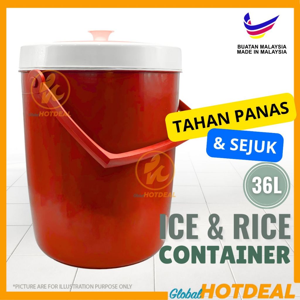 36L Hot & Cold Container Bekas Nasi Tong Ais Tong Nasi Bekas Nasi Tahan ...
