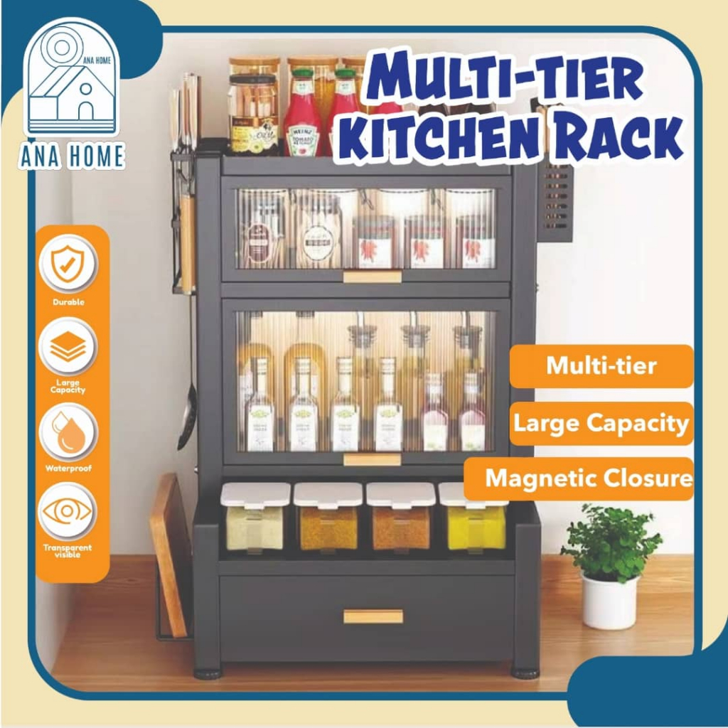 ANA Home Countertop Kitchen Rack Spice Rack Stainless Steel Rak Rempah ...