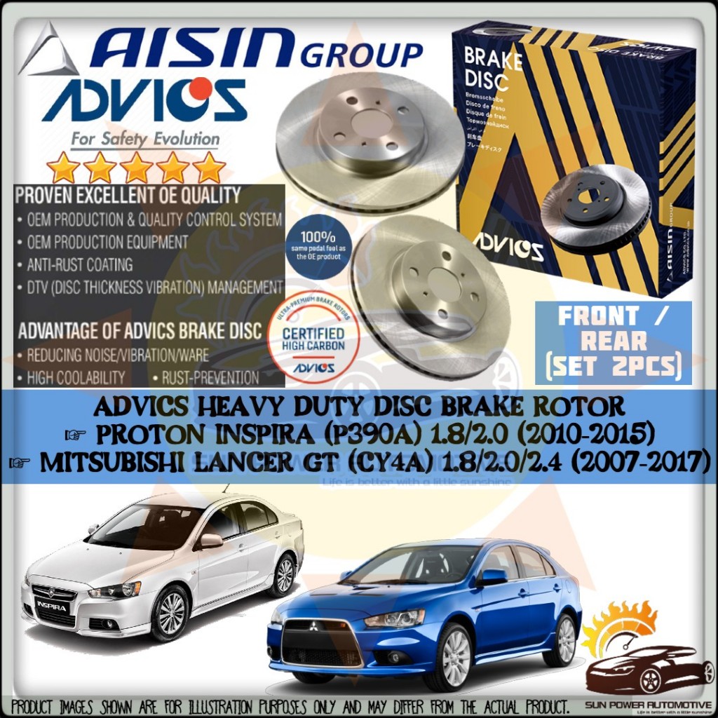 AISIN ADVICS Heavy Duty Proton Inspira / Mitsubishi Lancer GT CY4A Brake Disc Rotor Set FRONT ...