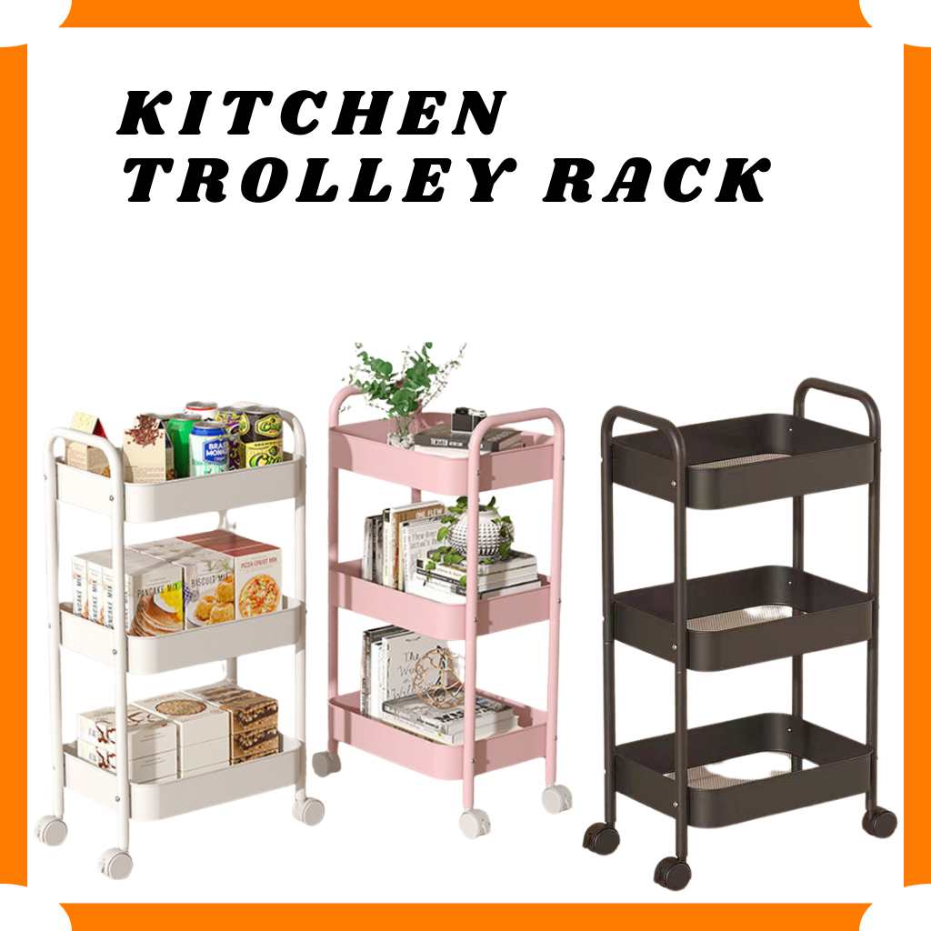 Full Steel Metal Trolley | 3 Tier Trolley Multifunction Storage Rack ...