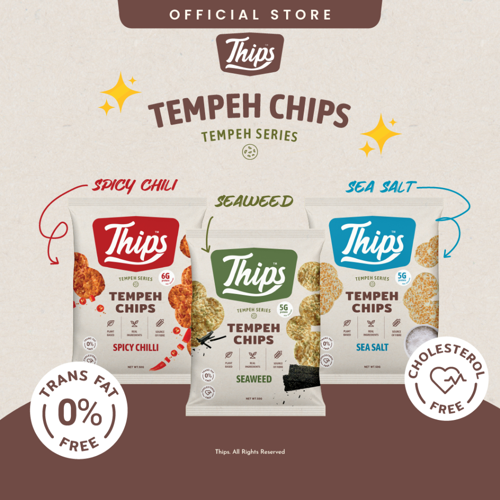 Thips Sea Salt/ Spicy Chilli/ Seaweed Tempeh Chips (6x50g) Halal - 100% ...