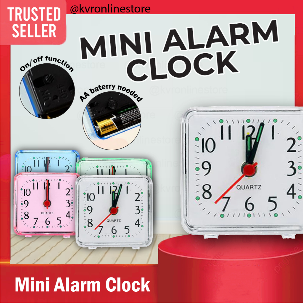 Alarm Clock Square Portable Plastic Table Clock Battery Operated Bed ...