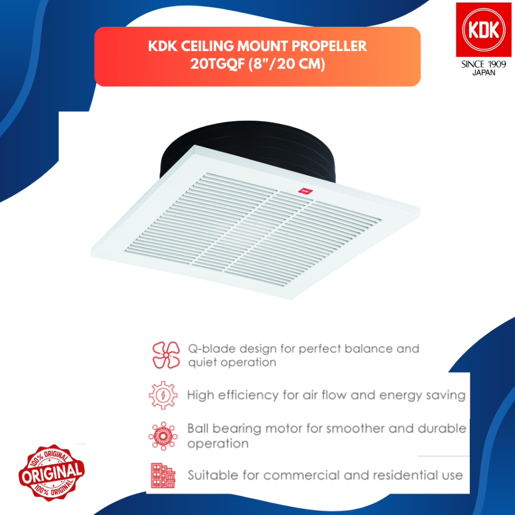 KDK 20TGQF CEILING EXHAUST FAN (20CM/8″) CEILING MOUNT PROPELLER ...