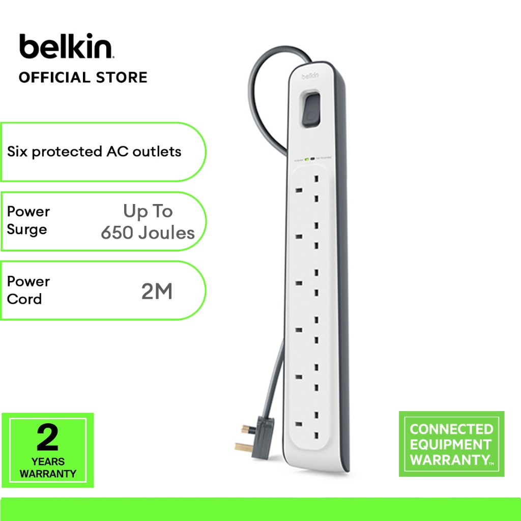 Belkin BSV603AF2M-MY 6outlet Surge Protection Strip with 2M Power Cord ...