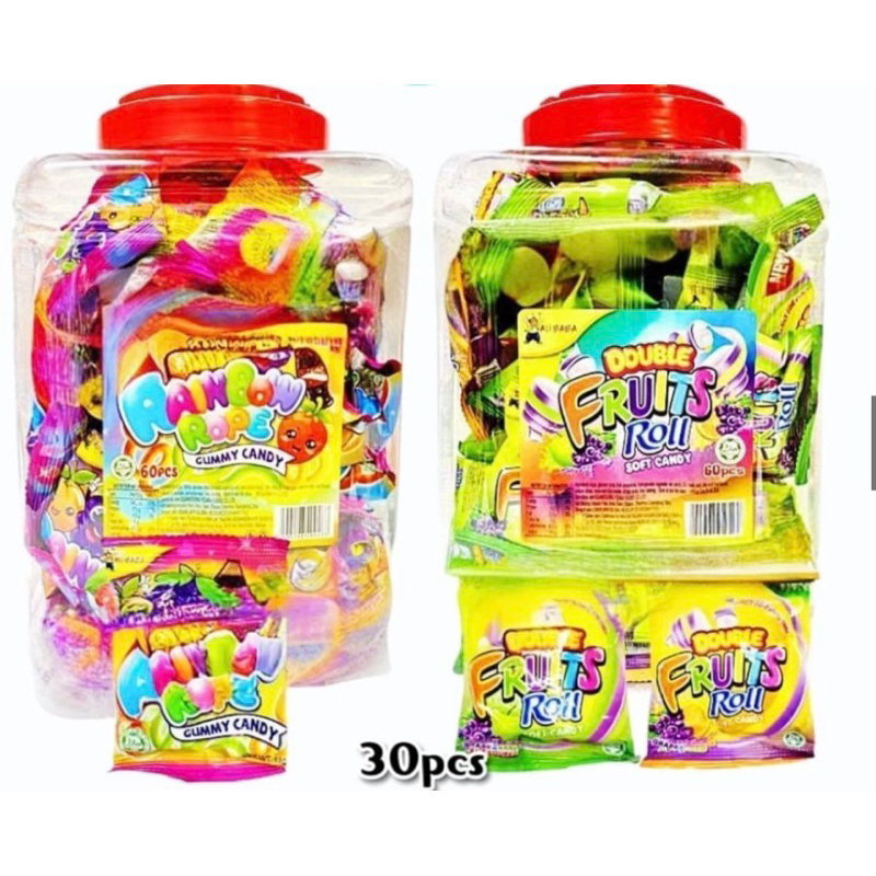 Double Fruits Roll Soft Candy / Rainbow Rope Gummy Candy HALAL | Shopee ...