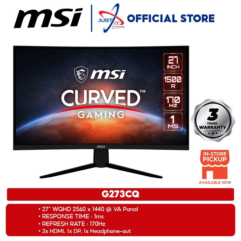 MSI G273CQ 27" CURVED GAMING MONITOR ( 27" VA WQHD / 1MS / 170HZ ...