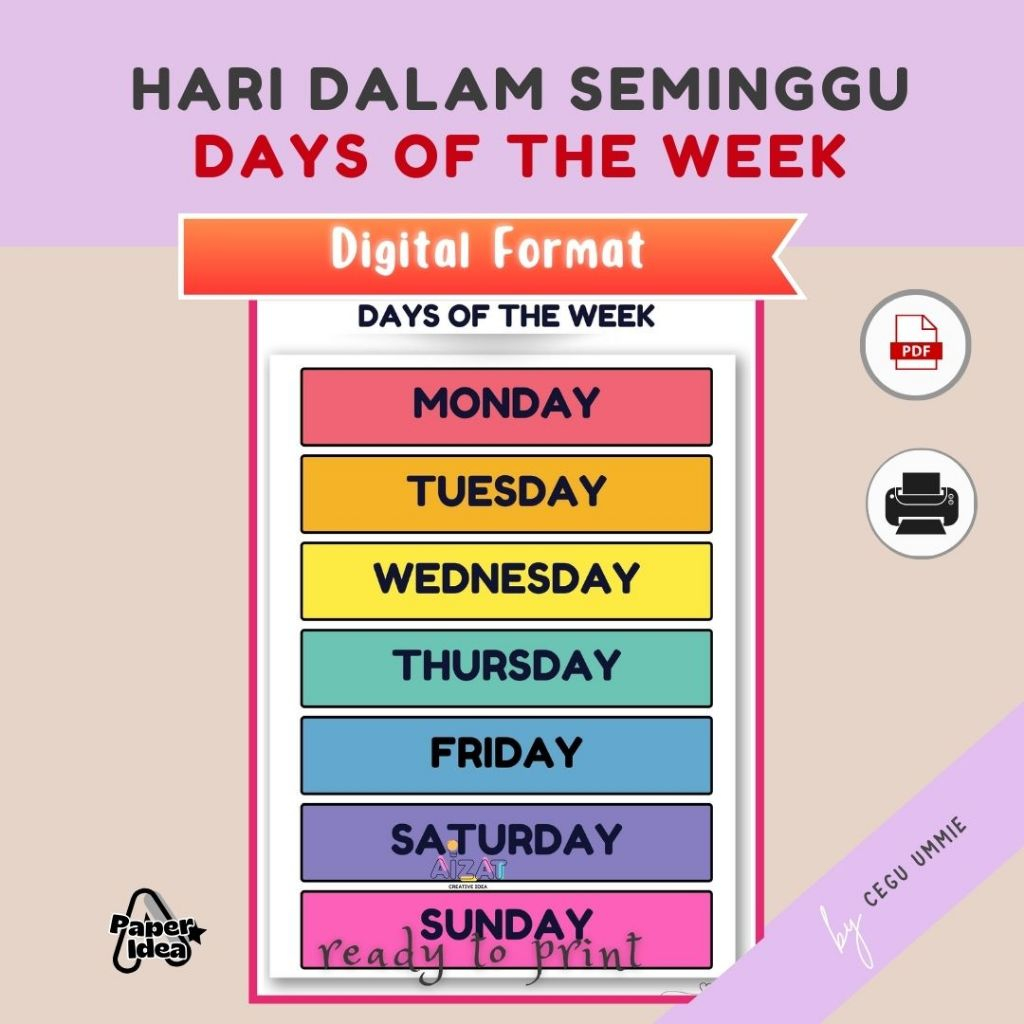 [Pdf Softcopy] Carta Hari Dalam Seminggu 7 Days of the Weeks Keceriaan ...