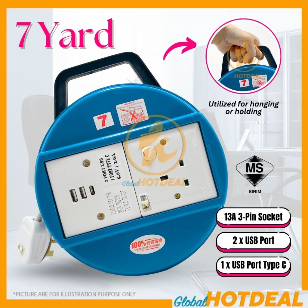 [SIRIM] 1 WAY + 2 USB 2.5A Output 7Y Full Copper Extension Box Cable ...