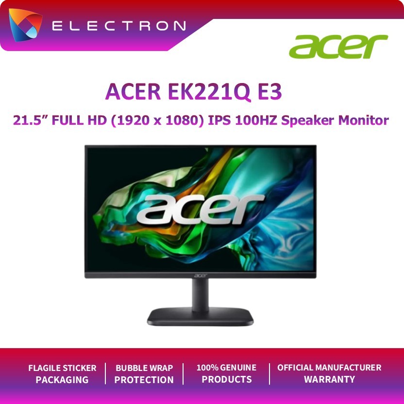 Acer EK221Q E3 21.5" FHD 100Hz IPS Monitor ( HDMI, VGA, 3 Yrs Wrty ...