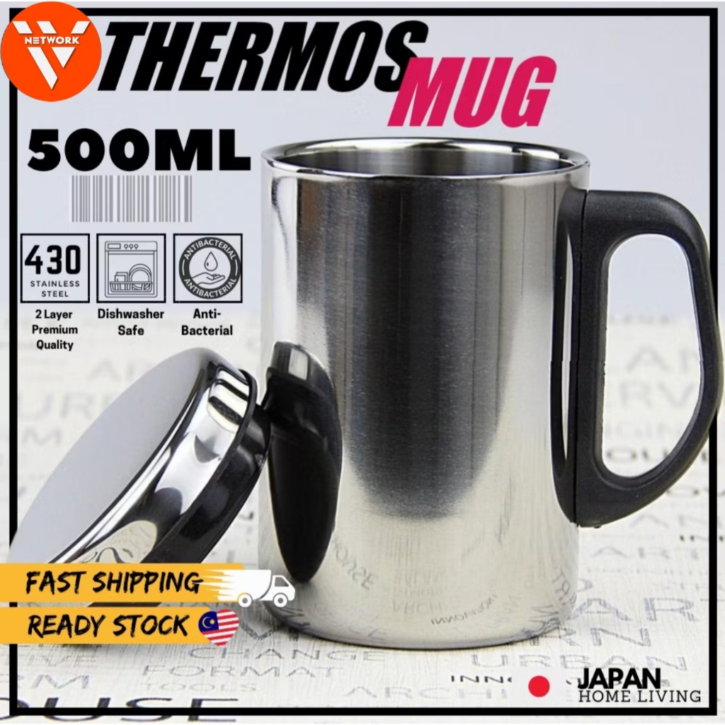 500ml Stainless steel cup double-layer water cup with lid/ tea cup ...