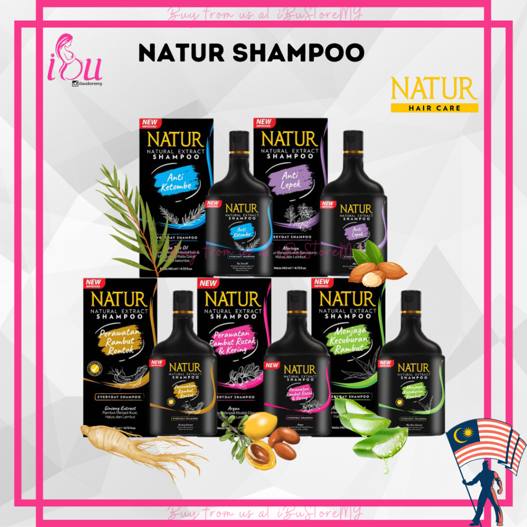 NATUR Natural Extract Shampoo Ginseng Aloe Vera Tea Tree Oil Hair Loss Anti Ketombe Dandruff ...