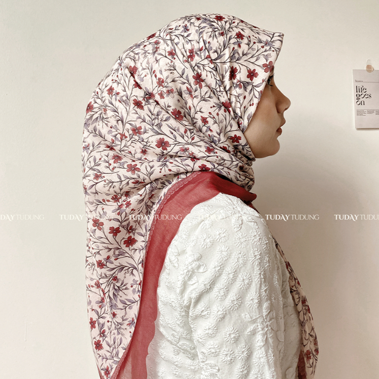 TUDAY TUDUNG BAWAL FLORAL LASERCUT PRINTED BIDANG 48 HIJAB LABUH Flower ...