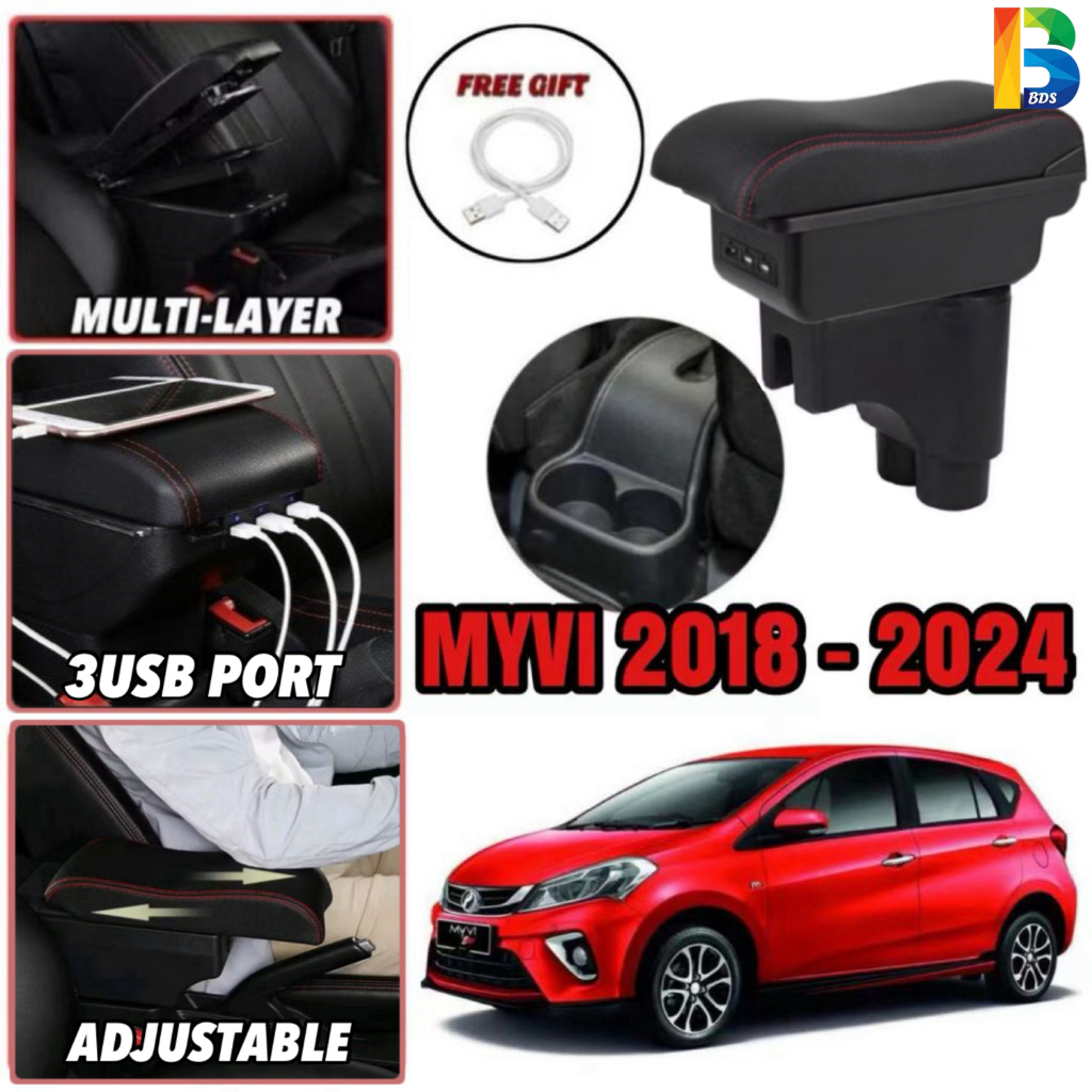 PERODUA NEW MYVI (2018-2025) USB ARMREST Adjustable 2layer 3USB ...
