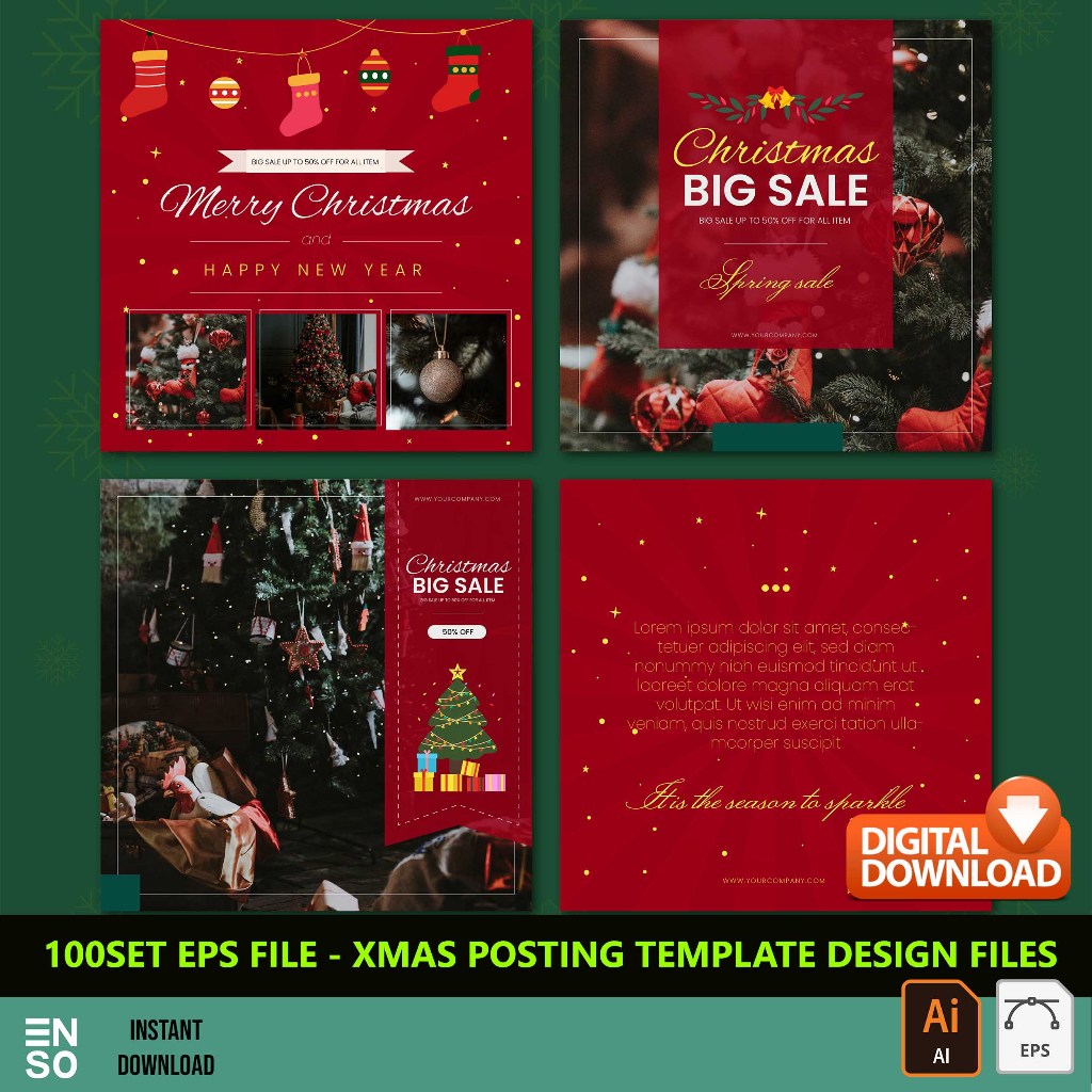 100-Set AI/EPS Xmas Posting Template Design | Adobe Illustrator ...