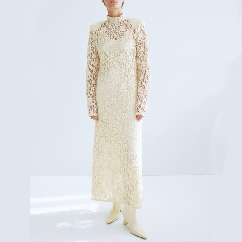 [RENT/ SEWA] HM Lace Dress A Line Light Beige For Graduation Dinner ...
