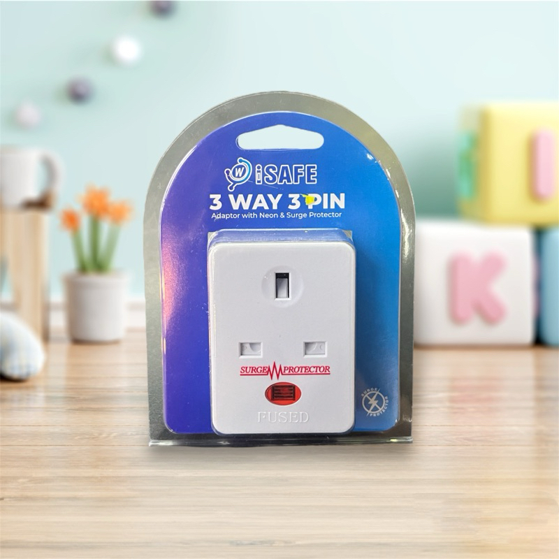 ISAFE S303N 3 Way Adapter 3Pin UK Plug Surge Protector For Shop / Home ...