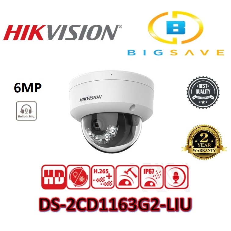 HIKVISION 6MP DS-2CD1163G2-LIU SMART HYBRID LIGHT FIXED DOME NETWORK CAMERA | Shopee Malaysia