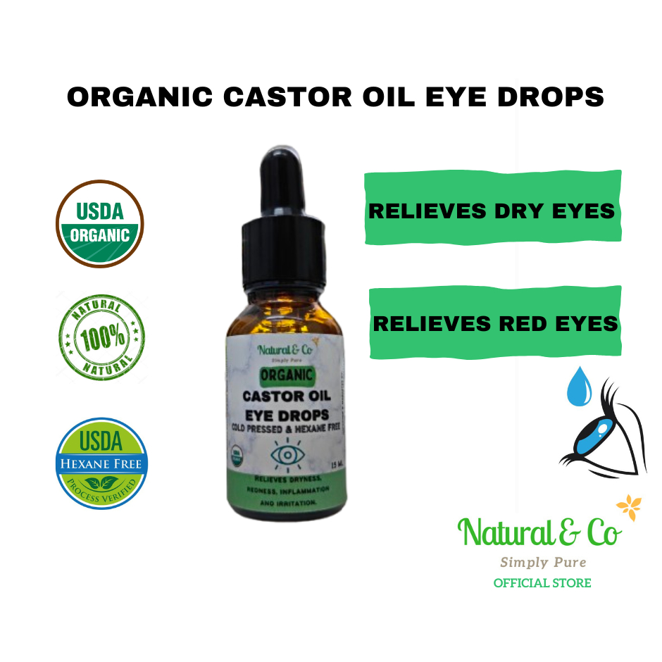 Natural & Co ORGANIC Pure Castor Oil Eye Drops x 1 in amber glass ...