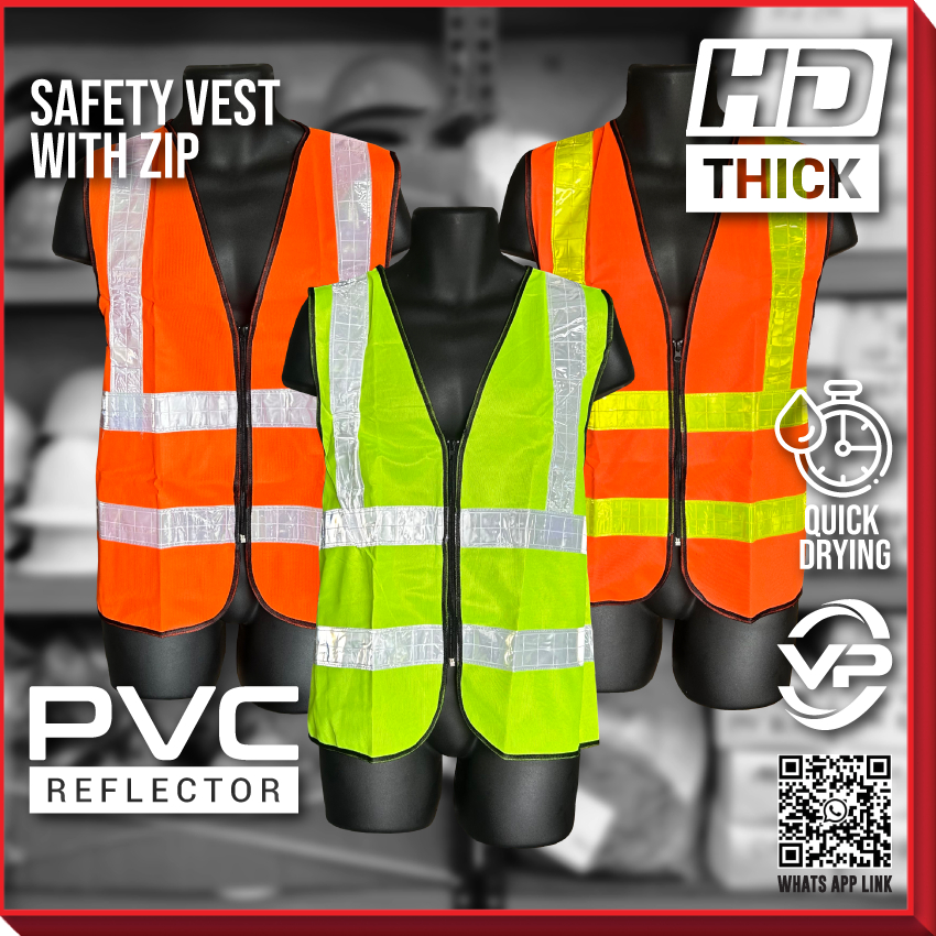 SAFETY VEST HEAVY DUTY WITH PVC REFLECTIVE LINE WHITE/GREEN SAFETY VEST ...