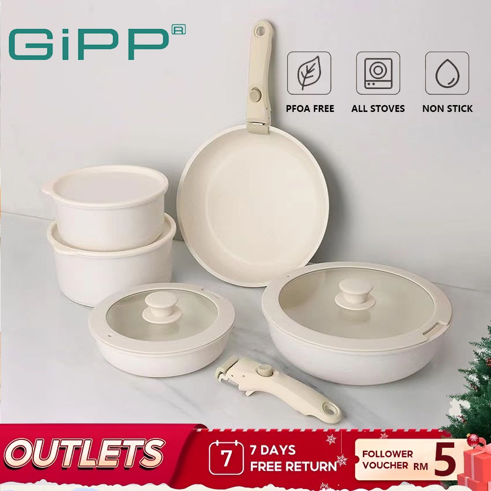 GIPP® Nonstick Cookware Set (3/5/11Pcs) Handle Removable Nonstick FryPan Wok Suitable All Stove ...