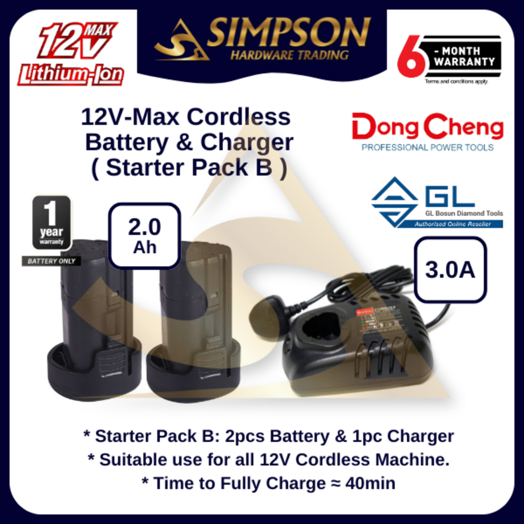 Dongcheng 12V Starter Pack ( 3A Charger FFCL12-4 / 2.0Ah Battery ...