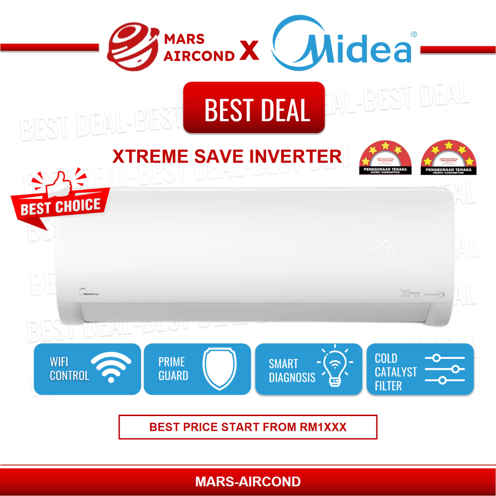 MIDEA R32 Xtreme Cool Non Inverter Wall Mounted Split 1HP, 1.5HP, 2HP & 2.5HP | Shopee Malaysia