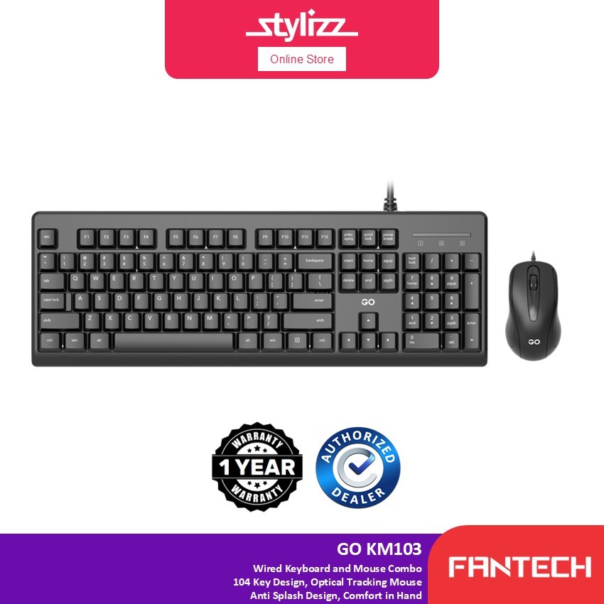 FANTECH GO KM103 WIRED OFFICE KEYBOARD AND MOUSE COMBO - 104 KEY DESIGN, ANTI-SPLASH DESIGN ...