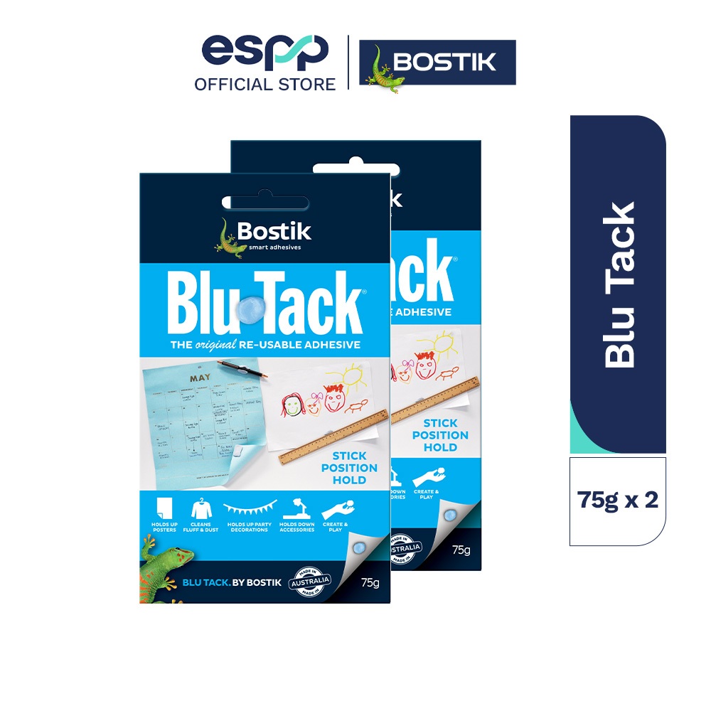 Bostik Blu Tack Multipurpose Reusable Adhesive (75g x 2) 无痕可重复使用蓝丁胶 ...