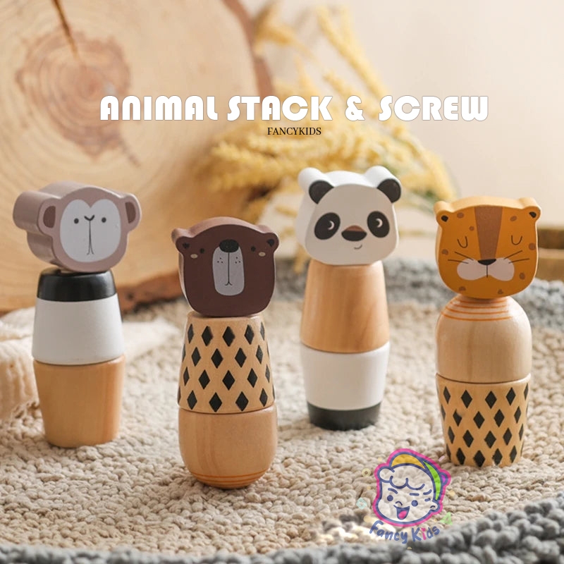 Wooden Animal Screw Block Toy/Fine-Motor Skill Training Toy/Animal ...