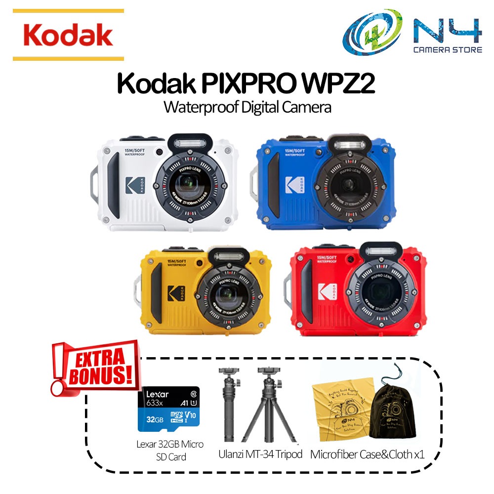 KODAK PIXPRO WPZ2 Rugged WaterproofWiFi Digital Camera 16MP 4X Optical ...