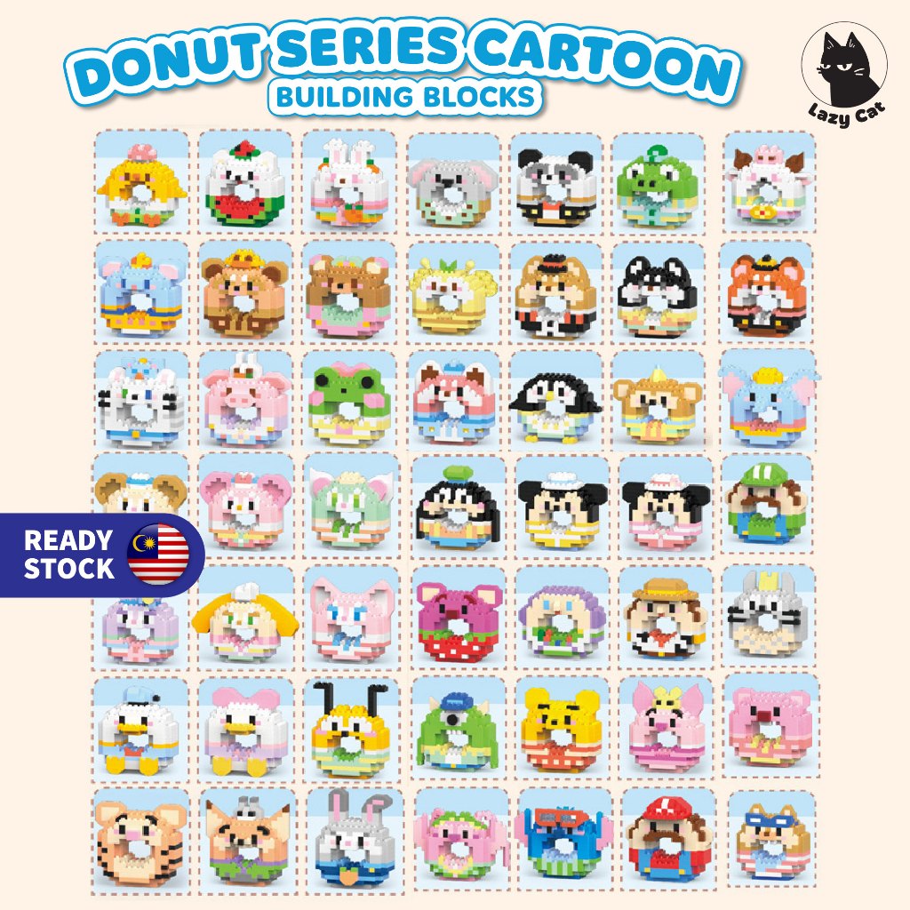 Mini Cute Donut Cartoon Nano Bricks Cat Building Block Kid Toys ...