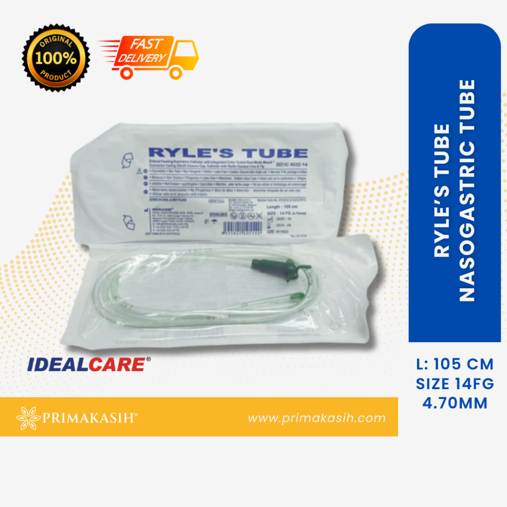 MEDICAL GRADE PVC NASOGASTRIC RYLES TUBE / FEEDING TUBE SIZE 14 FG ...