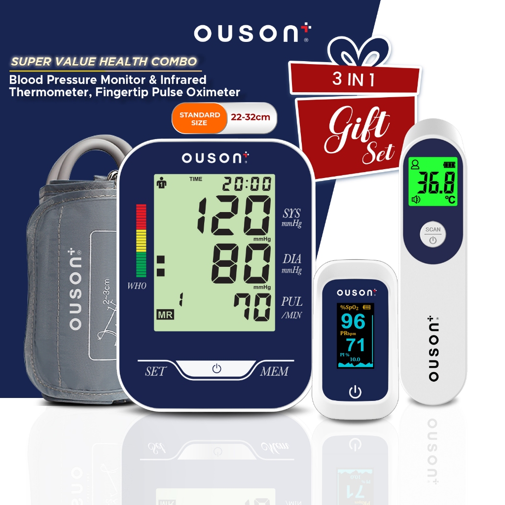 [GIFT SET] OUSON 3 Colour Digital Arm Type Blood Pressure Machine ...