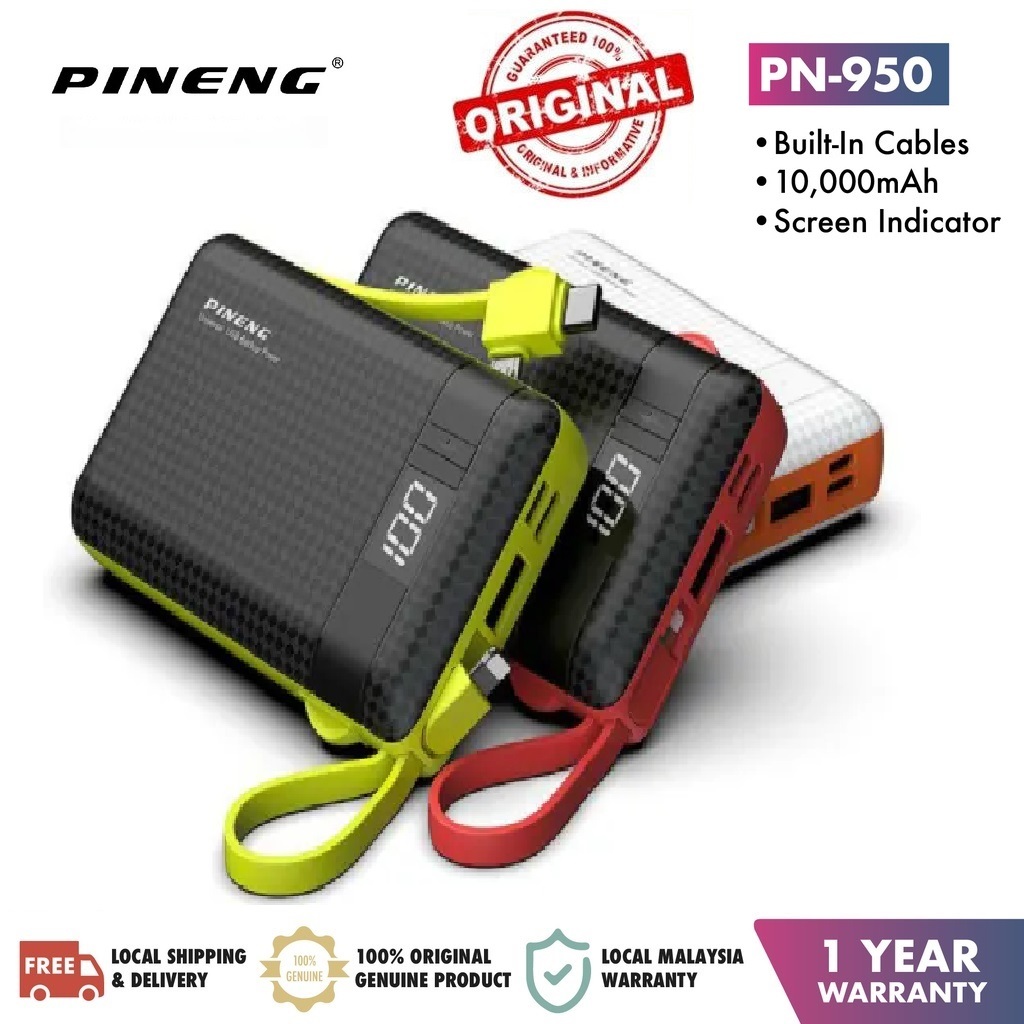 Original Pineng 10000mAh Powerbank With Built In Cable PN-950 Slim ...