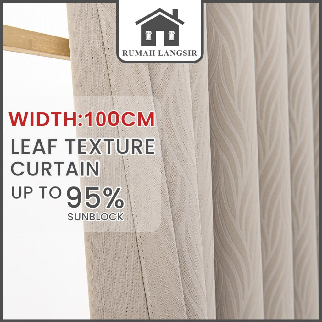 Rumah Langsir - Width 100cm Leaf Pattern Blackout Curtain/Solid Colours ...