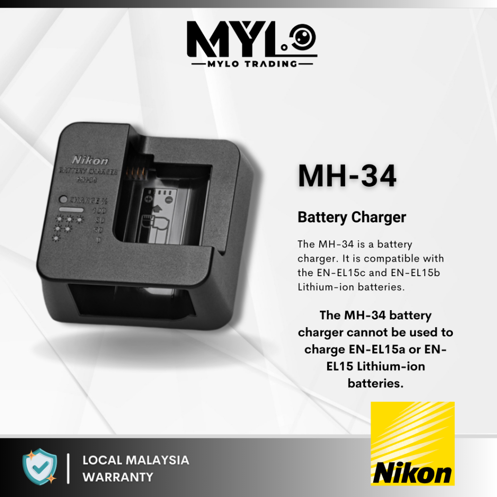 NIKON MH-34 Battery Charger For EN-EL15c and EN-EL15b Lithium-ion batteries. | Shopee Malaysia