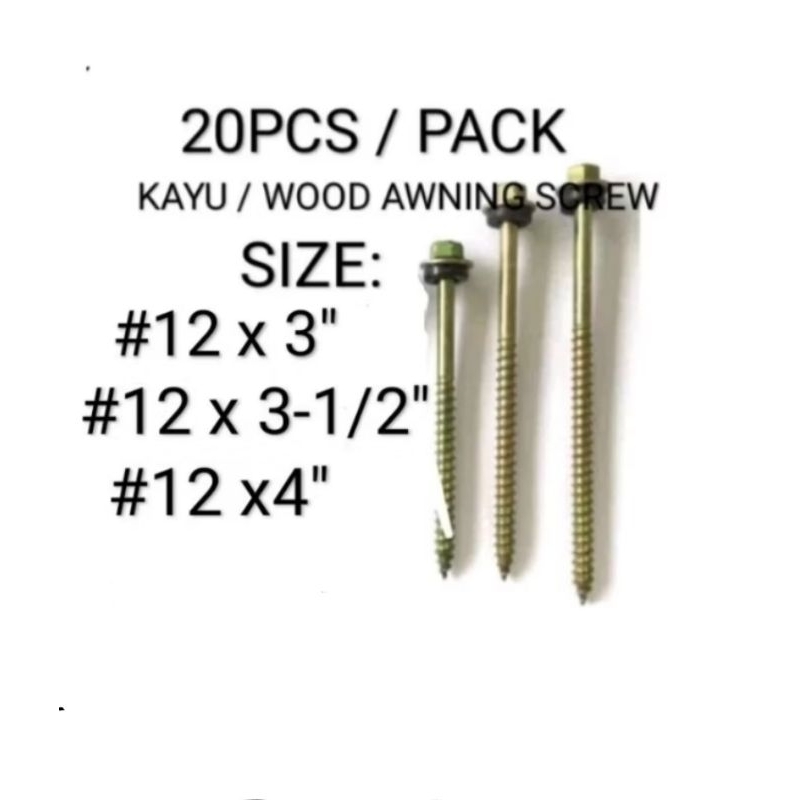 20Pcs (12x3"/12x3-1/2"/12x4"/12x5")Loose Pack (Kayu/Wood) Self Drilling ...