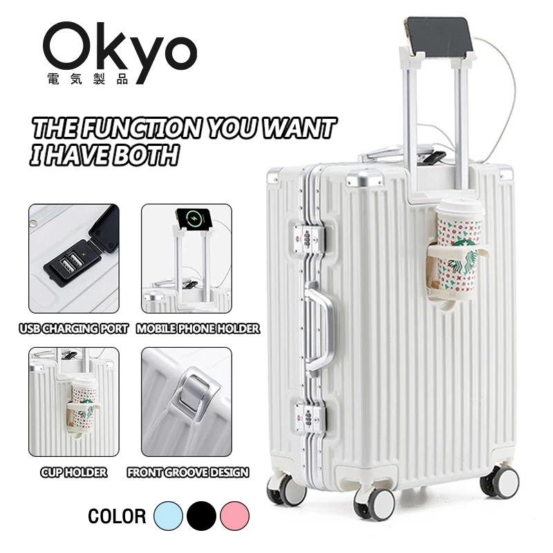 🚀Ready stock🚀Aluminum frame multifunctional suitcase with USB charging ...
